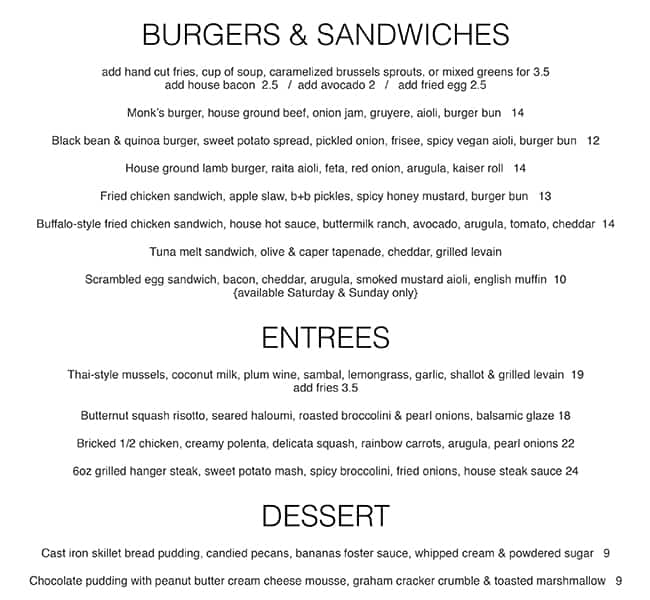 Menu at The Monk's Kettle pub & bar, San Francisco