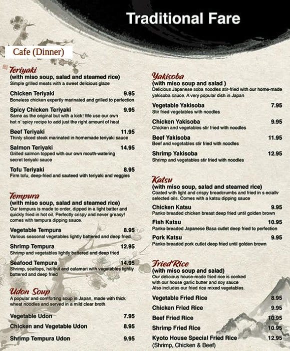 Menu at Kyoto Japanese Steakhouse, Bellingham