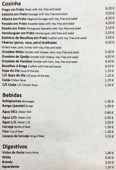 Menu at Magna restaurant, Porto