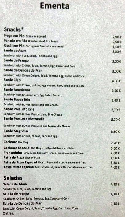 Menu at Magna restaurant, Porto
