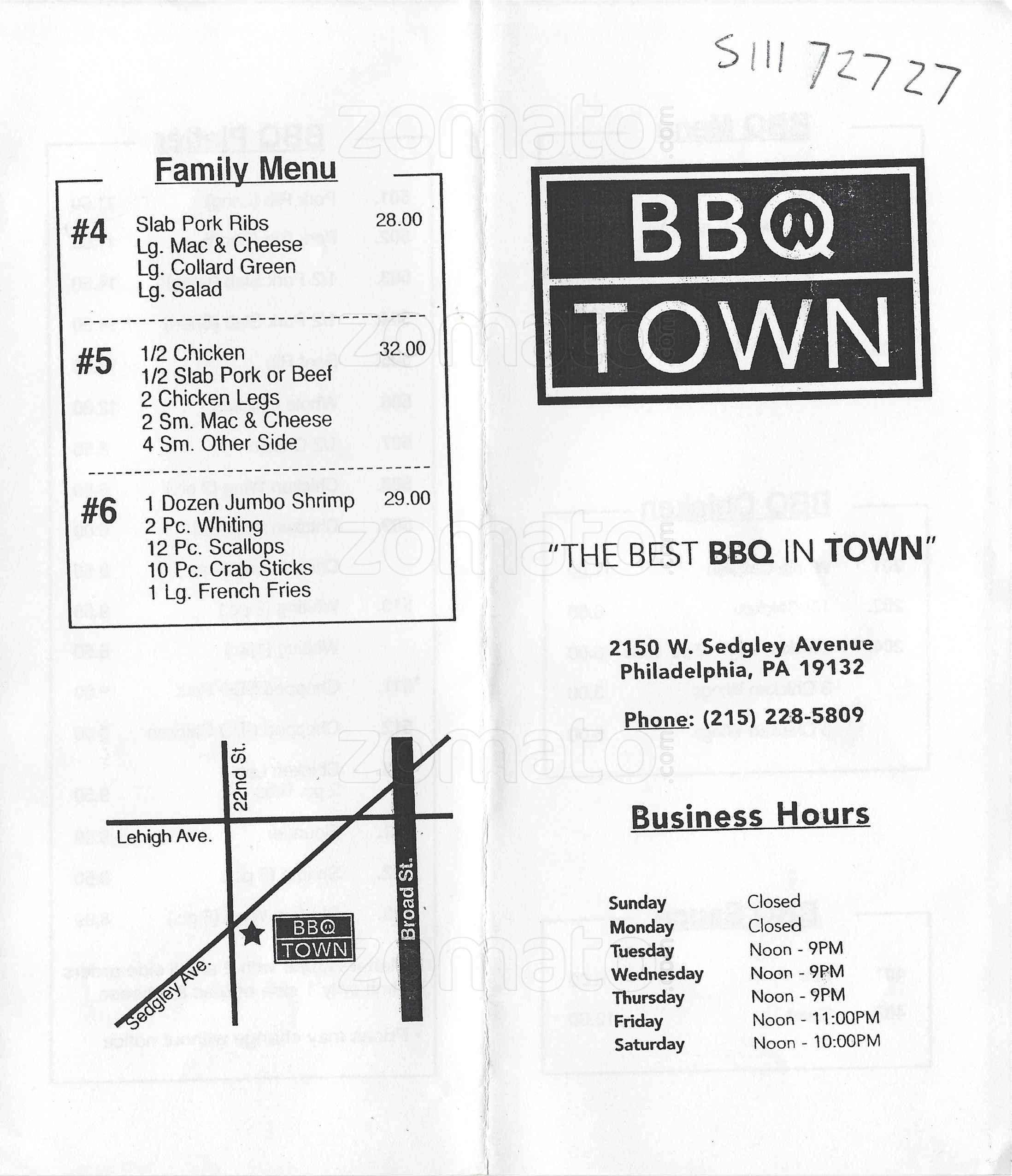 Menu At Barbecue Town Philadelphia