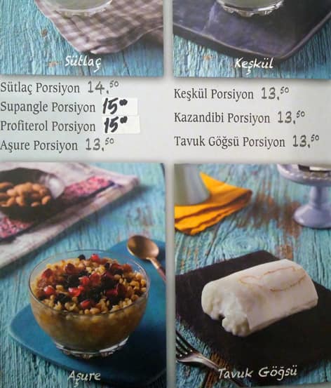 Menu at Görgülü Pastanesi, Istanbul, Acibadem Caddesi