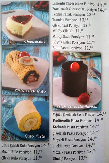 Menu at Görgülü Pastanesi, Istanbul, Acibadem Caddesi