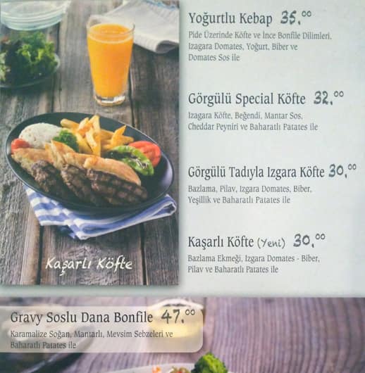 Menu at Görgülü Pastanesi, Istanbul, Acibadem Caddesi