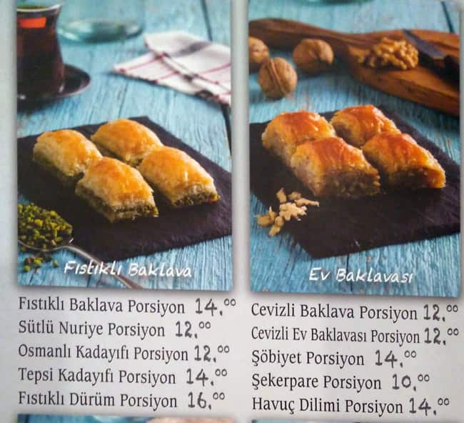 Menu at Görgülü Pastanesi, Istanbul, Acibadem Caddesi