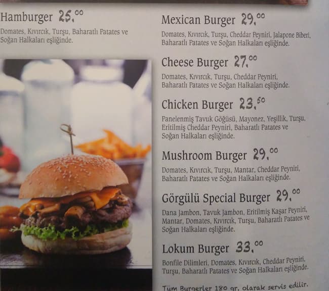 Menu at Görgülü Pastanesi, Istanbul, Acibadem Caddesi