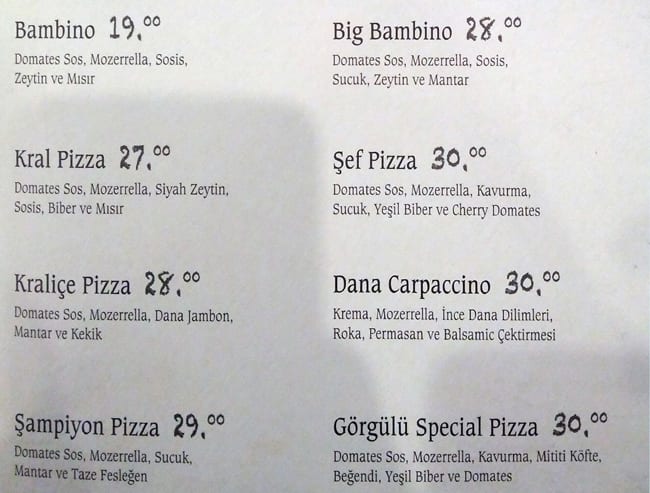 Menu at Görgülü Pastanesi, Istanbul, Acibadem Caddesi