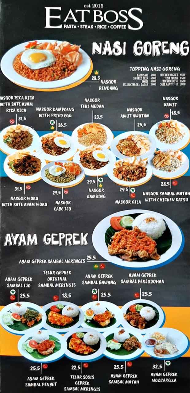 Menu at Eat Boss cafe, Bandung, Jl. Ciumbuleuit no. 108