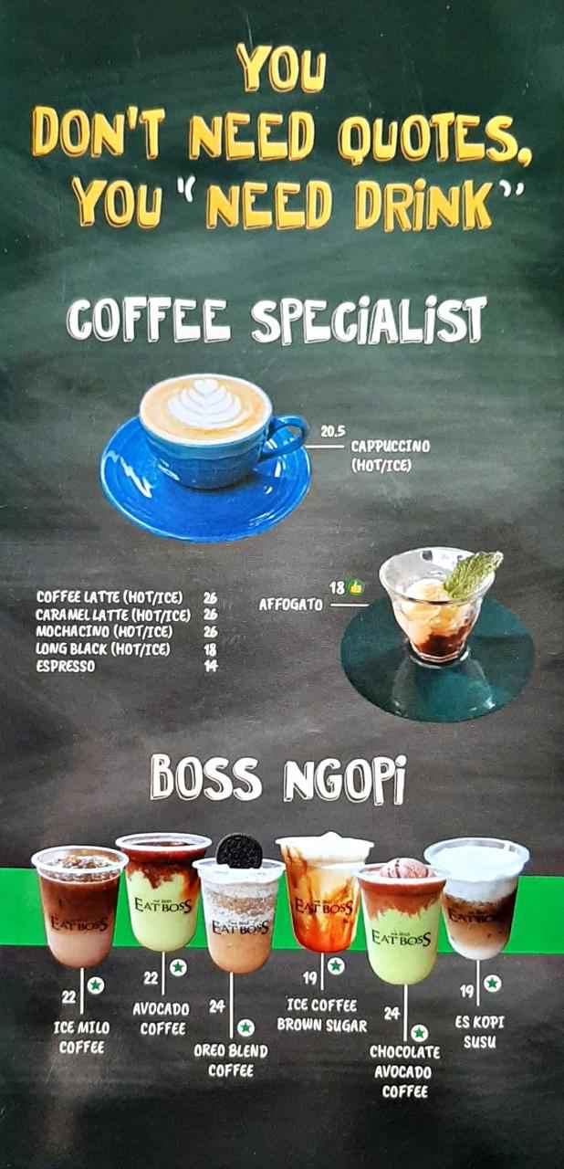 Menu at Eat Boss cafe, Bandung, Jl. Ciumbuleuit no. 108