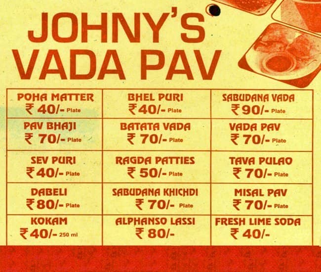Johny's Vada Pav Menu, Menu for Johny's Vada Pav, East Patel Nagar, New ...