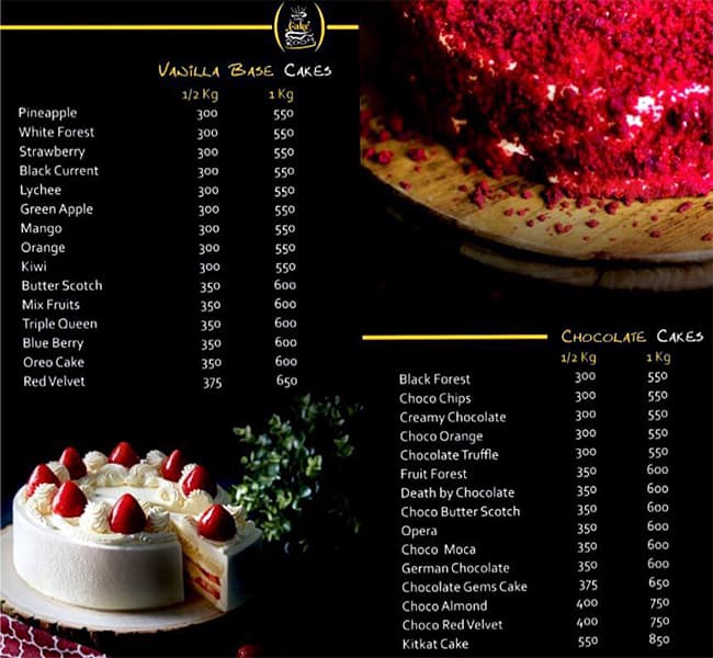 Menu at THE CAKE ROOM, Mysuru