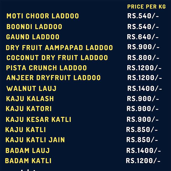 Menu of Mawa Mishri, Rohini, New Delhi