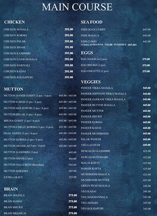 Menu at Persian Darbar Pune, Pune