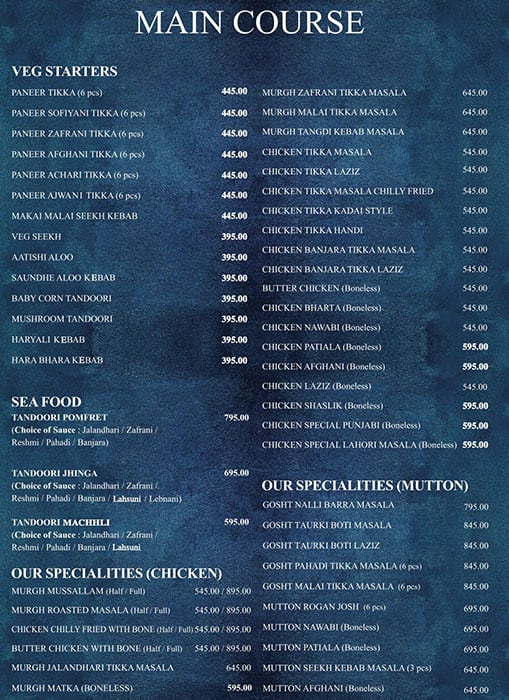 Menu at Persian Darbar Pune, Pune
