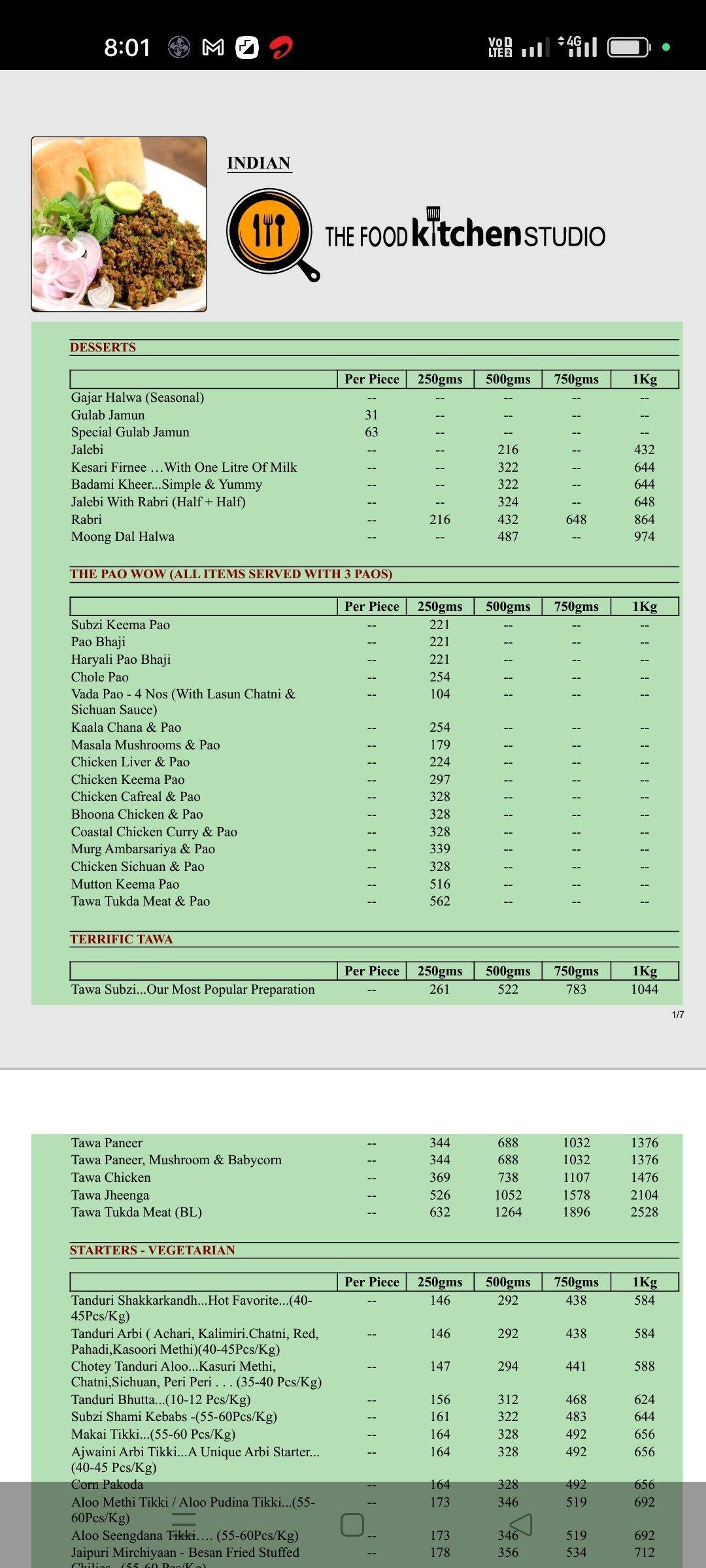 Menu of The Food Kitchen Studio, Goregaon West, Mumbai