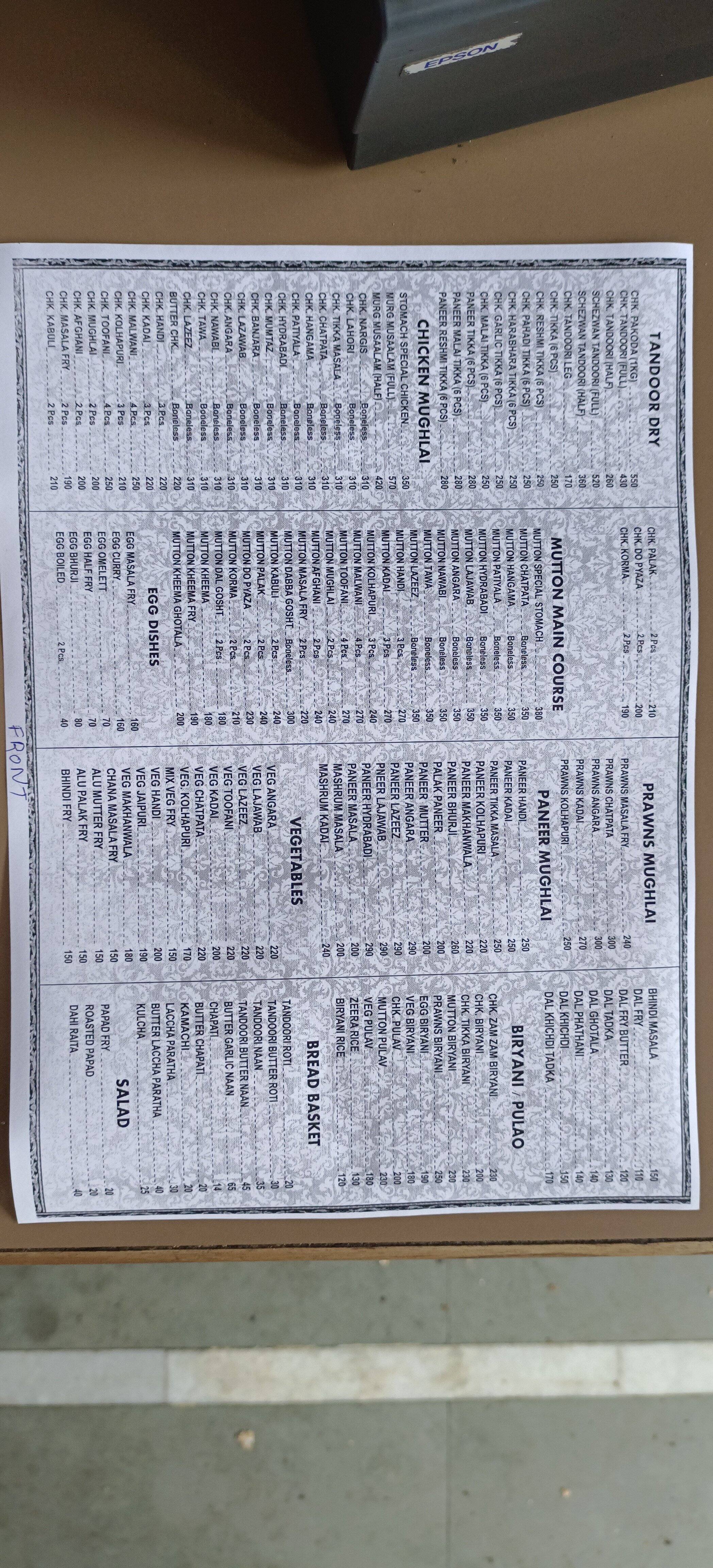 Menu of Food Villa, Sakinaka, Mumbai