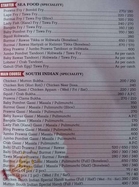 Menu at Fountain Inn, Mumbai, 7-7A