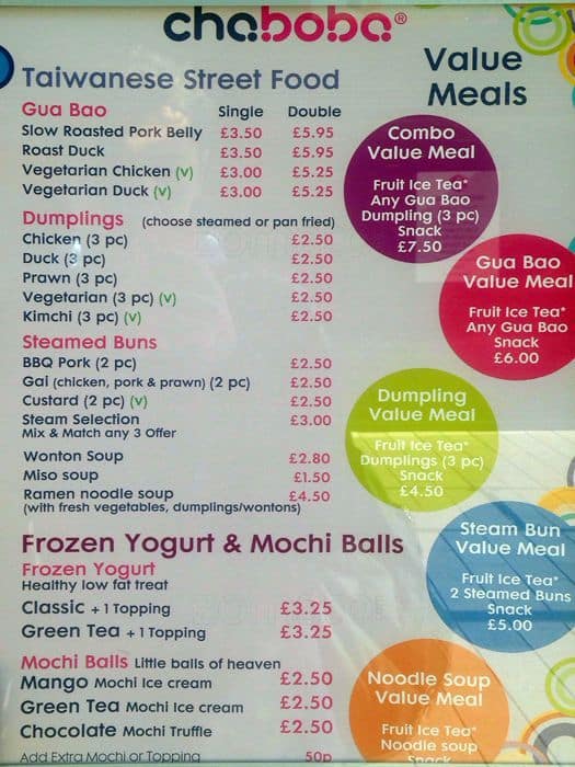 Menu at Chaboba Bubble Tea desserts, London, East Yard