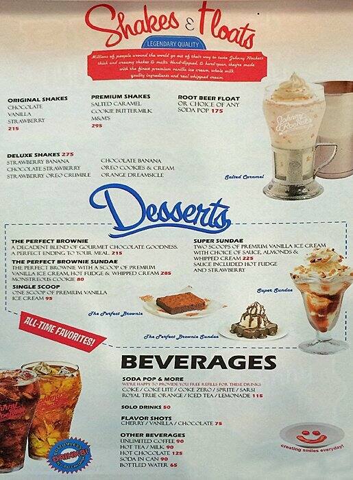Menu at Johnny Rockets Philippines restaurant, Quezon City, JR 1 Bldg