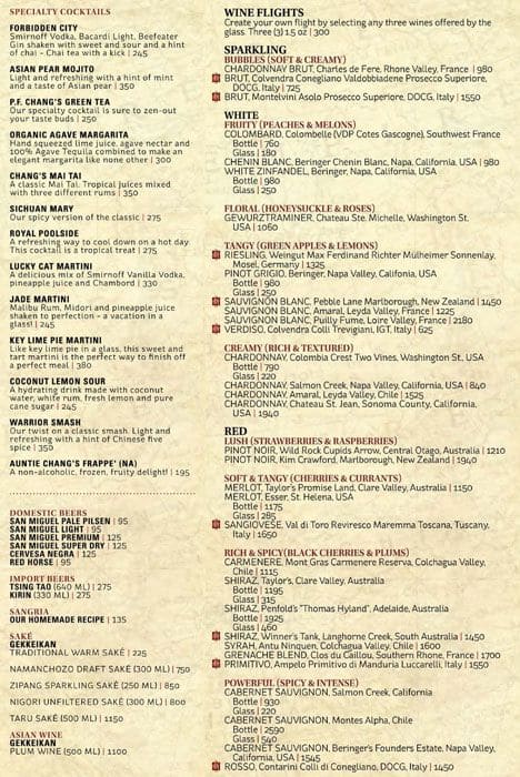 Menu at P.F. Chang's restaurant, Taguig, Ground Floor