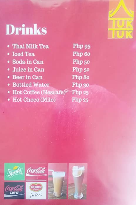 Menu at Tuk-Tuk: A Taste of Thailand restaurant, Taguig