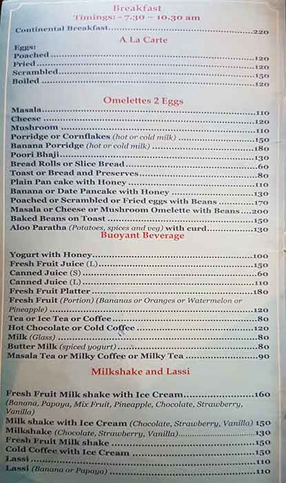 Menu at The Camelot, Arpora