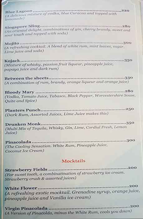 Menu at The Camelot, Arpora
