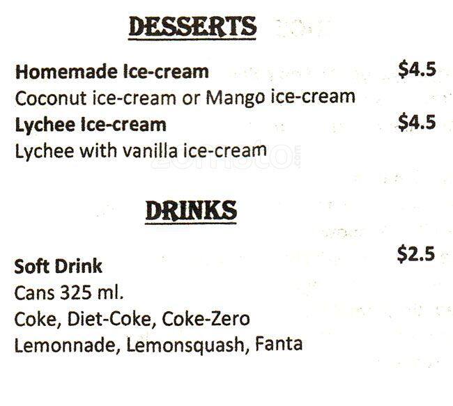 Menu at The One Thai, Melbourne