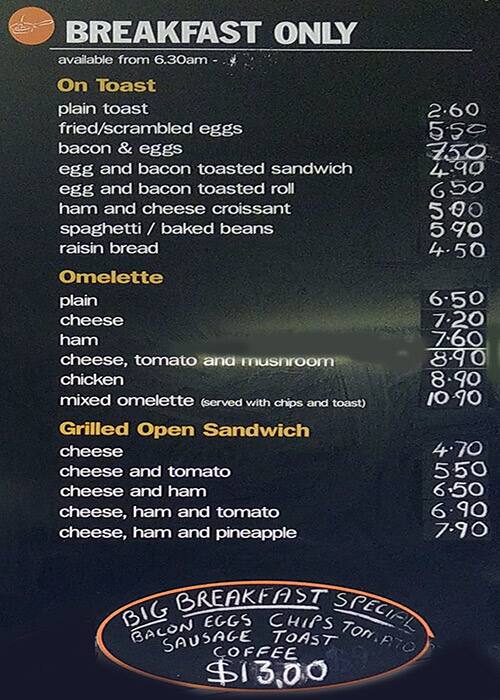 Menu at Braybrook Lunchroom cafe, Braybrook, 282 Ballarat Road