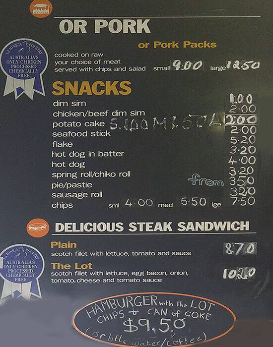 Menu at Braybrook Lunchroom cafe, Braybrook, 282 Ballarat Road