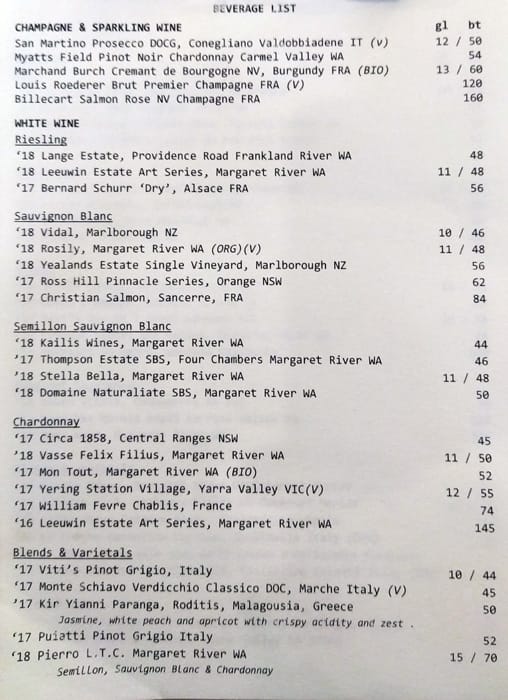 Menu at Kailis Bros Leederville restaurant, Leederville