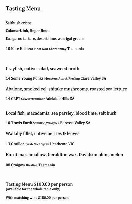 Menu at Fen Restaurant, Port Fairy