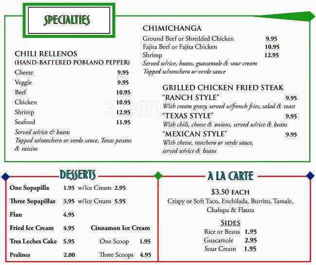 Menu at Casa Cha Cha restaurant, Richardson