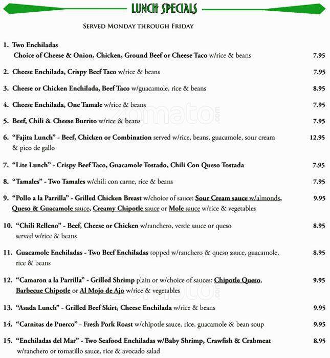 Menu at Casa Cha Cha restaurant, Richardson