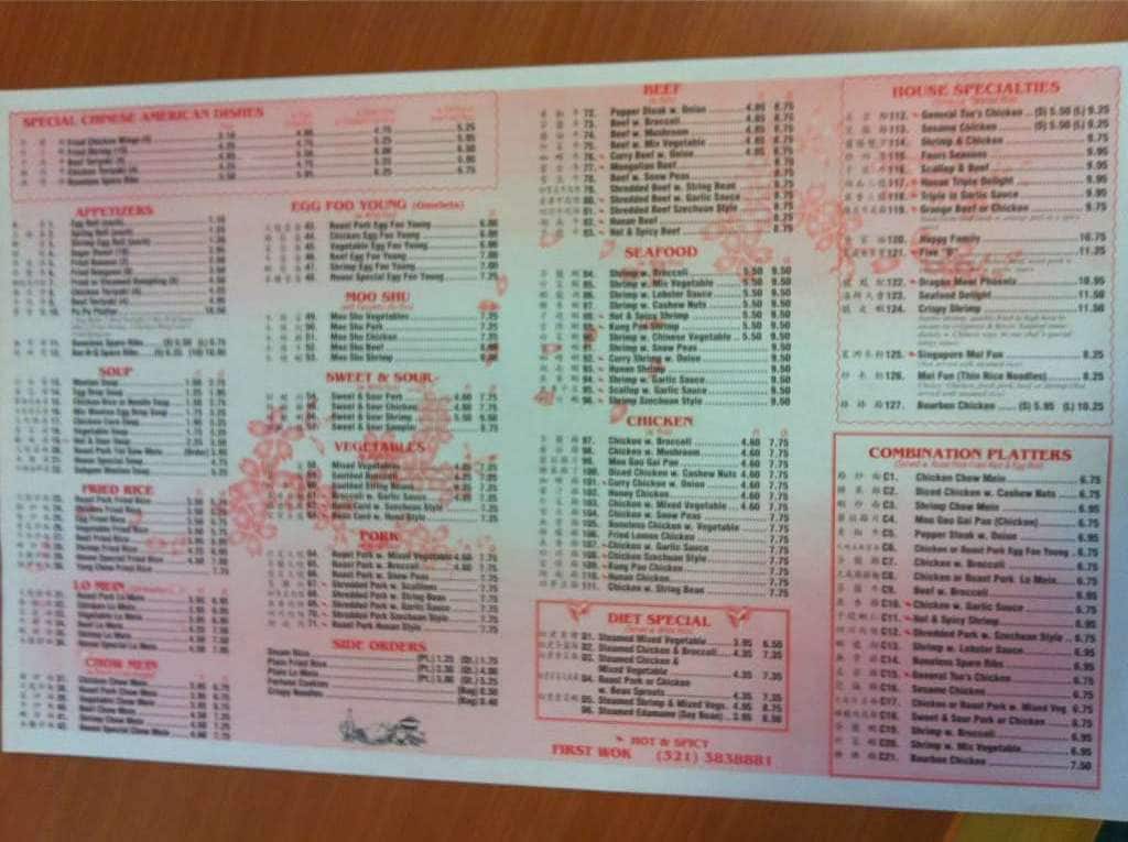 Menu at First Wok restaurant, Titusville