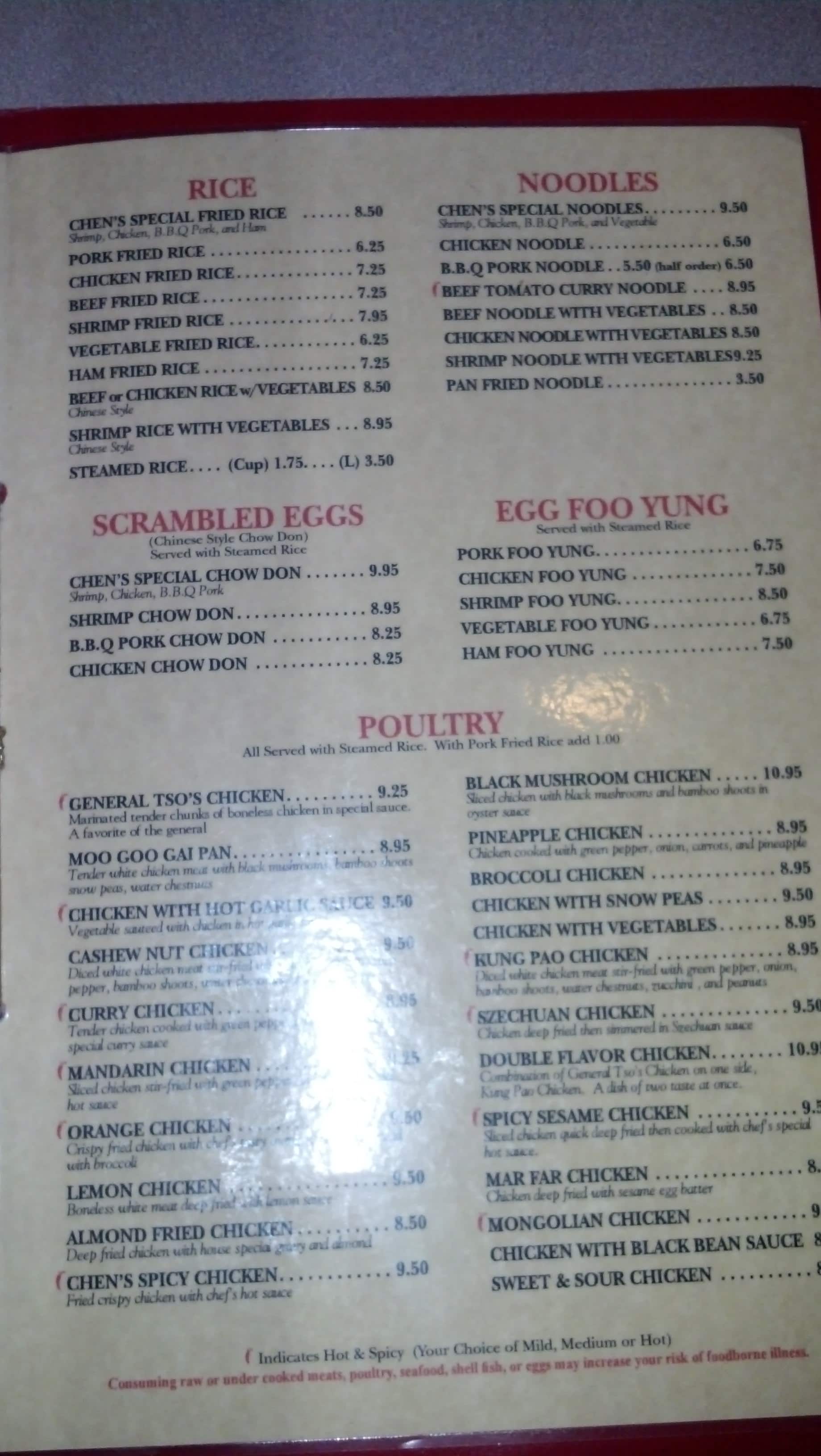 Menu at Chen's Chinese Restaurant, Hermiston