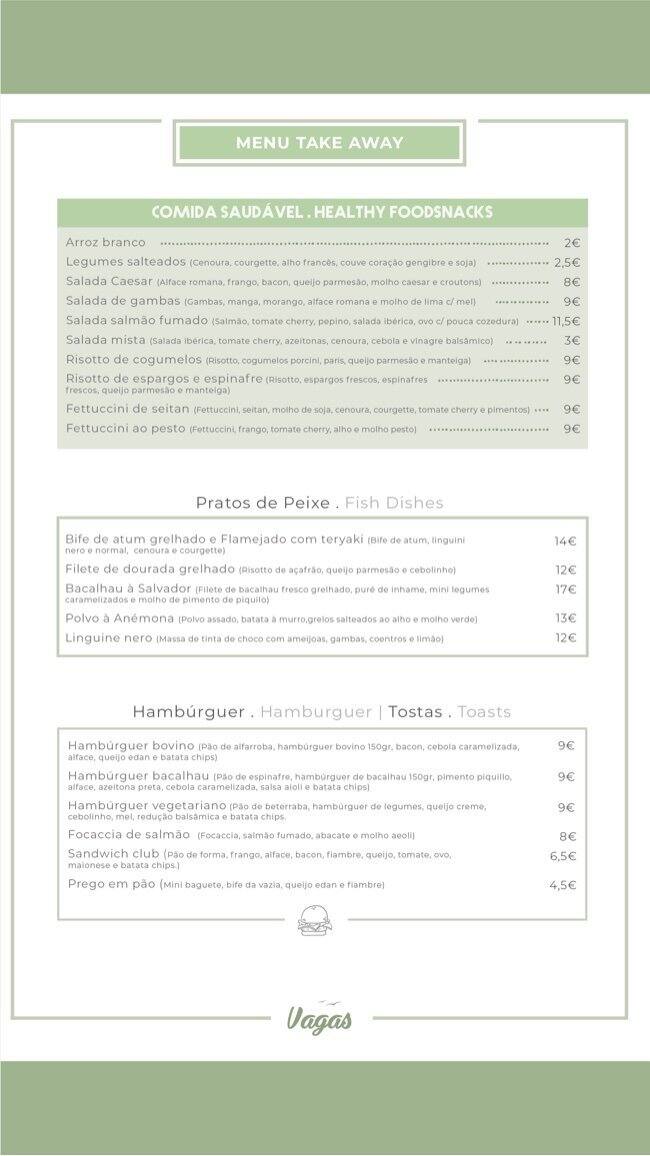 Menu em Vagas Bar, Matosinhos