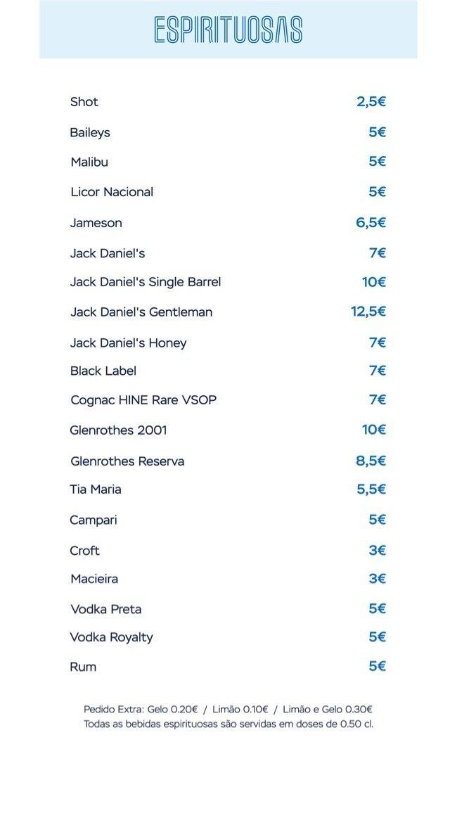 Menu em Vagas Bar, Matosinhos