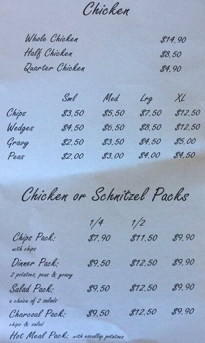 Menu at Chooks Corner fast food, Caulfield