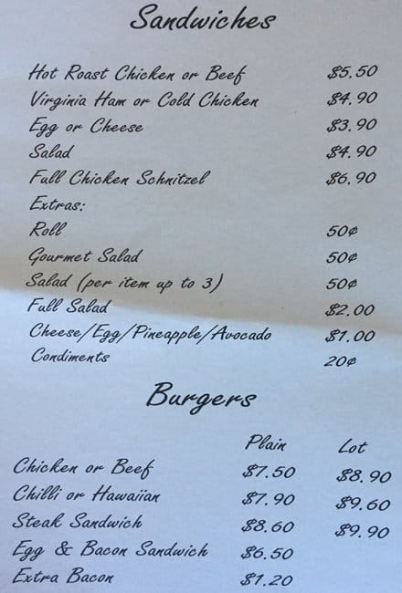 Menu at Chooks Corner fast food, Caulfield