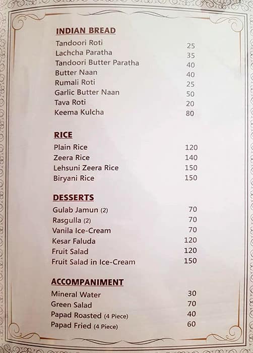 Menu at Hotel Gulshan Plaza, Nagpur
