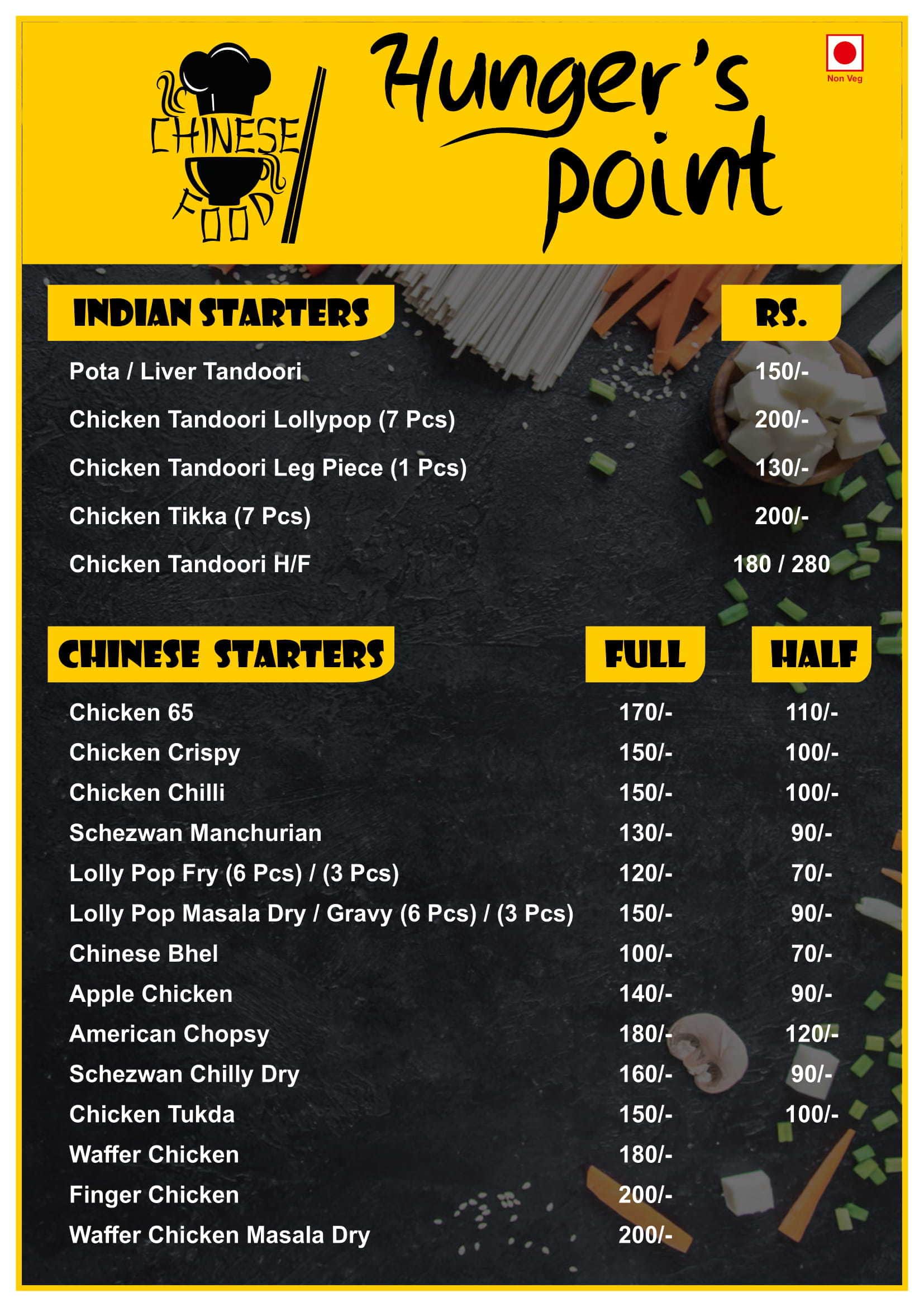 Menu of Hunger Point, Malad West, Mumbai