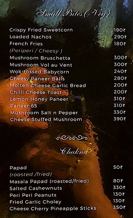 Menu of XS Super Club, Patia, Bhubaneshwar