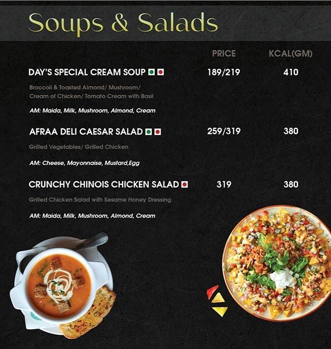 Menu of Afraa Deli, City Centre 2 Mall, Rajarhat New Town, Kolkata