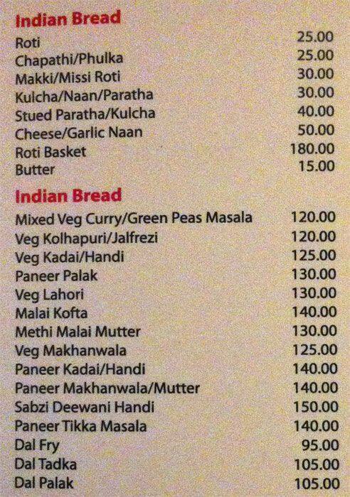 Menu at Kumar's The White House, Mysuru, Near Highway Circle