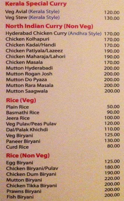 Menu at Kumar's The White House, Mysuru, Near Highway Circle