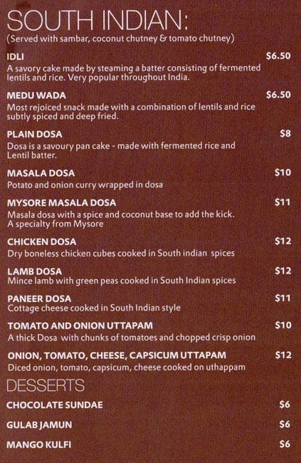 Menu at Spice Traders restaurant, Auckland, Amersham Way
