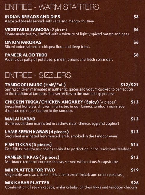 Menu at Spice Traders restaurant, Auckland, Amersham Way