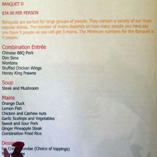 Menu at Silverstream Chinese Restaurant, Lower Hutt