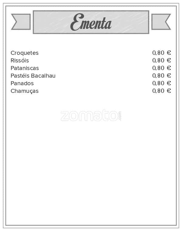 Menu at Cafetaria A Curva, Portugal